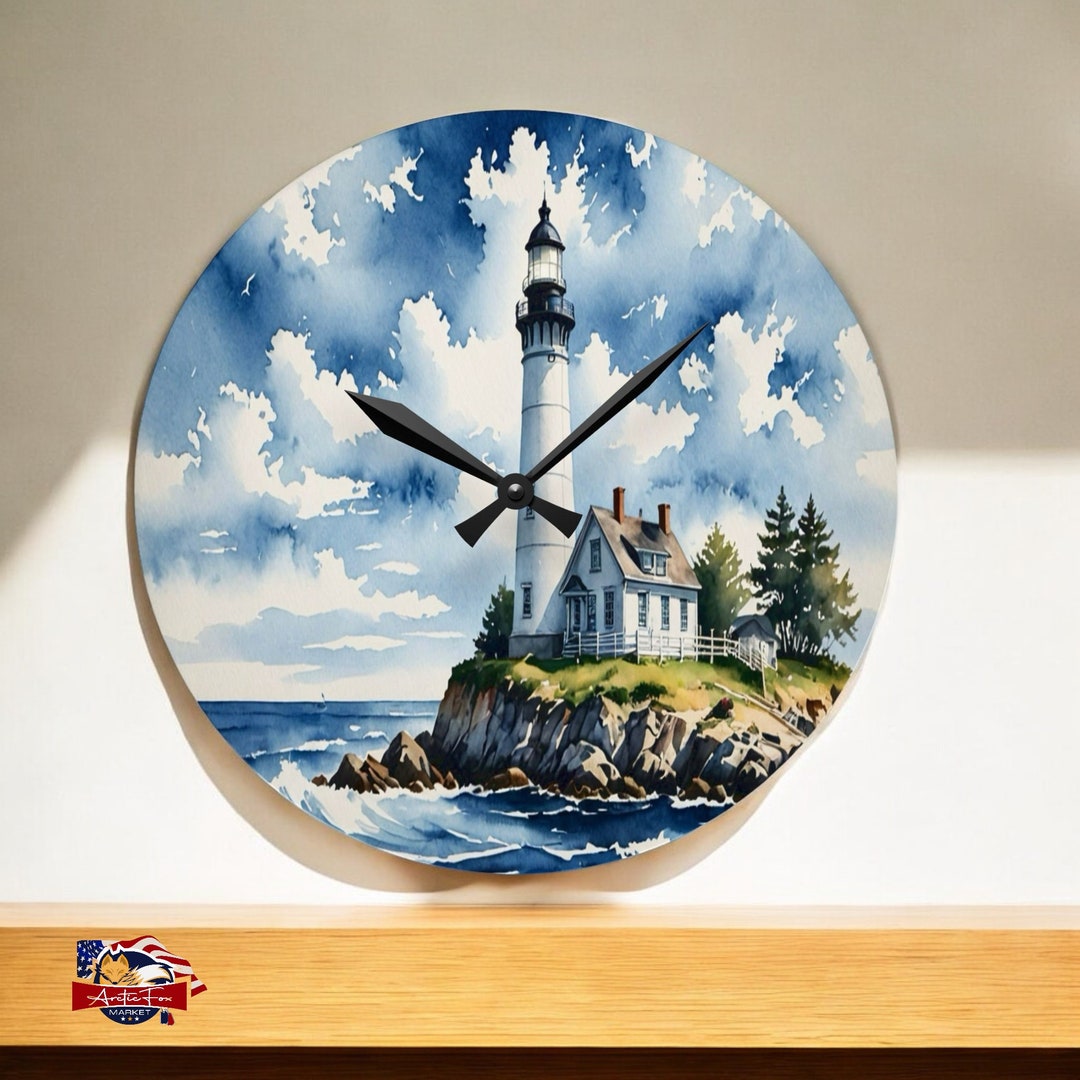 Nautical Lighthouse Wall Clock Ocean Oil Painting Style Acrylic Clock Durable & Elegant Wall ...