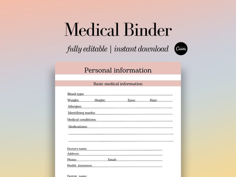 Medical Binder, Binder Printable, Health Care Planner, Health Tracker ...