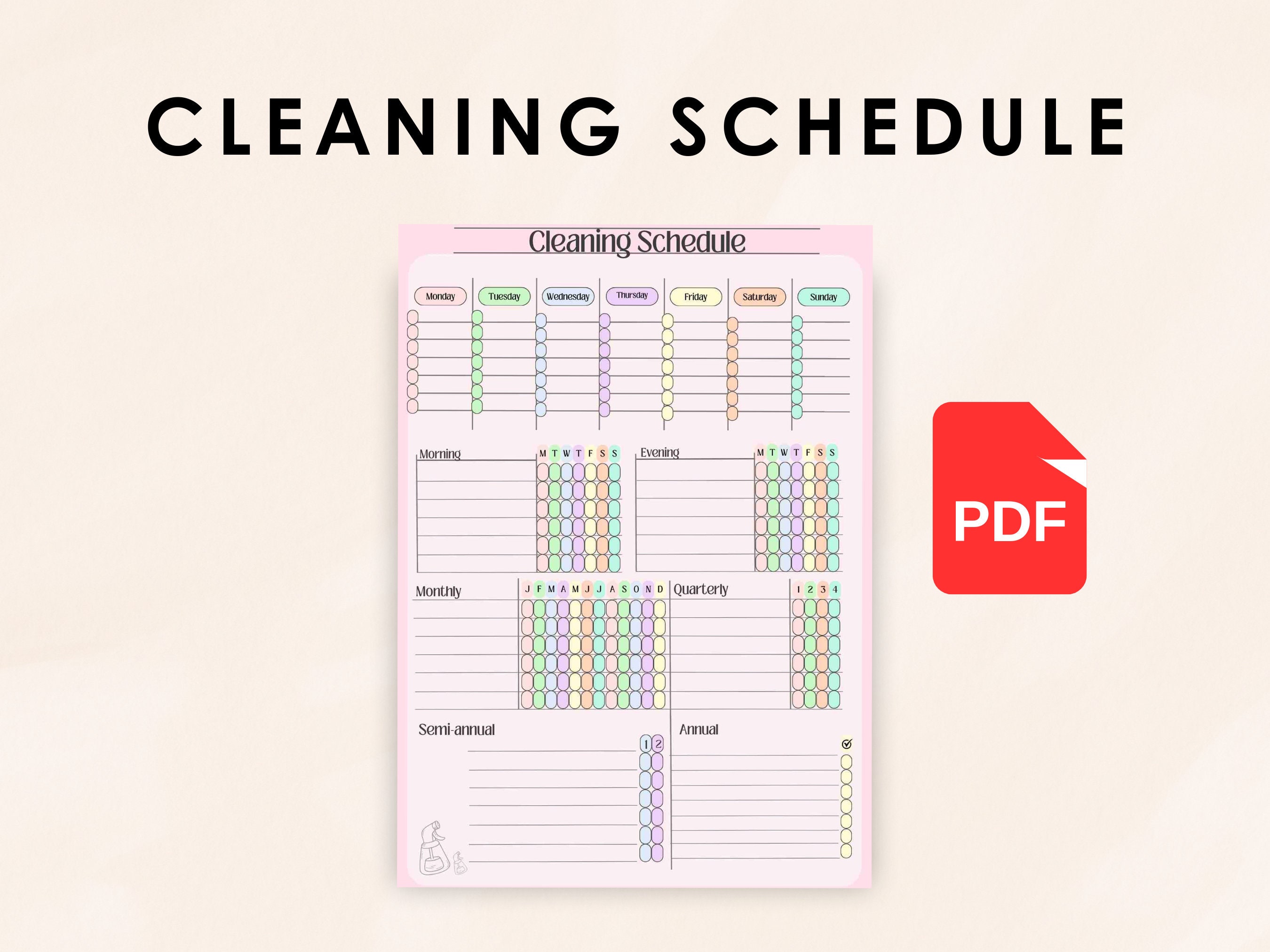 Rainbow Cleaning Schedule, Cleaning Schedule Sheet, Cleaning Planner ...
