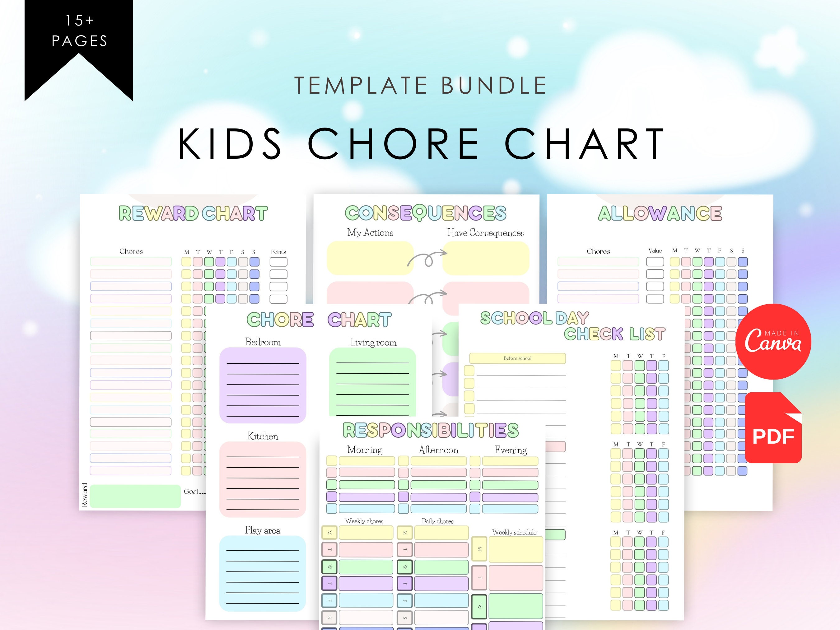 Kids Chore Chart, Printable Editable Daily & Weekly Kids Chore ...