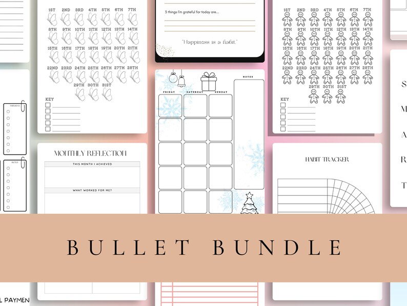 Undated Bullet Journal Bundle, Bullet Journal Printables, Premade Bujo ...