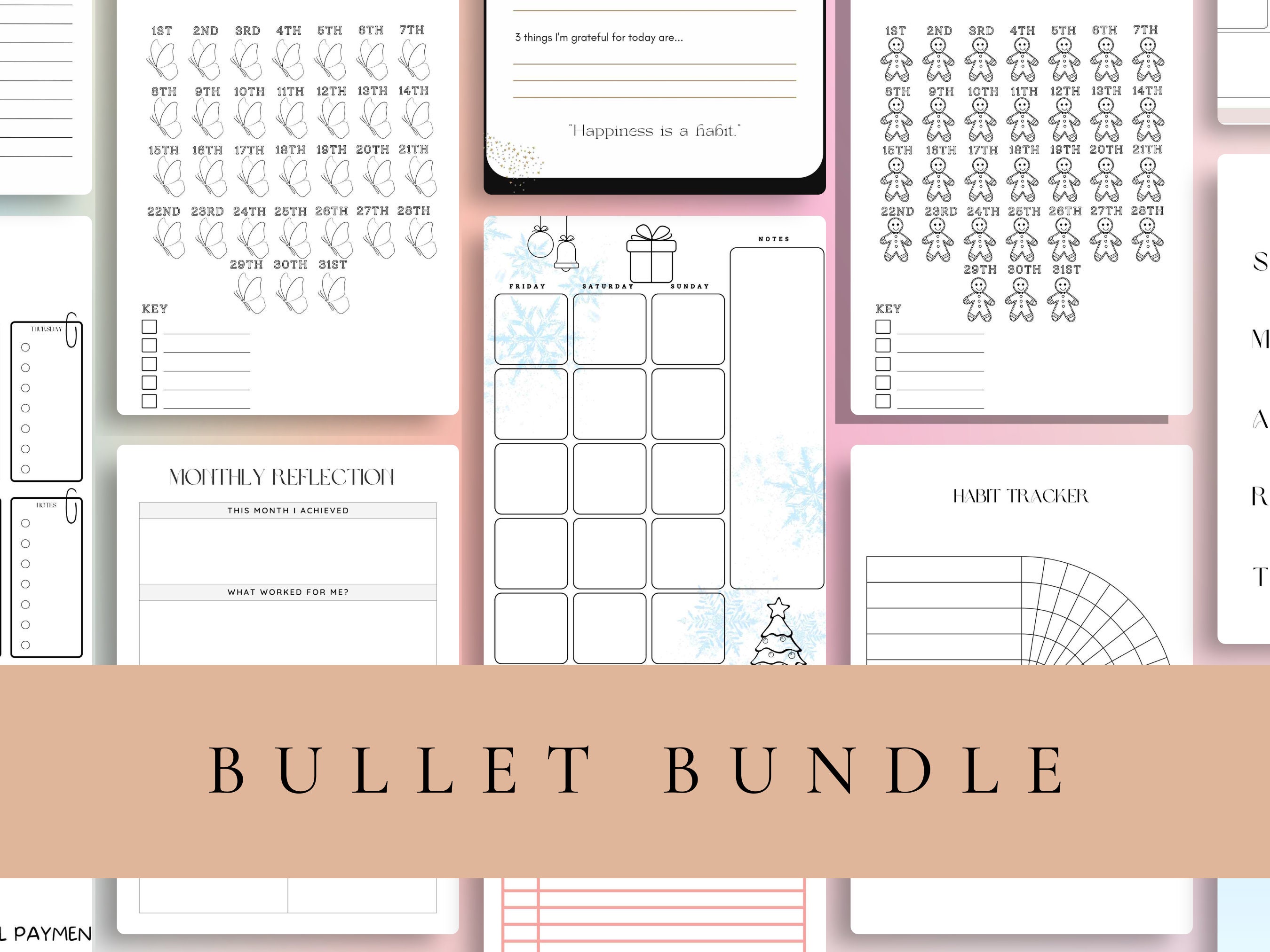 Undated Bullet Journal Bundle, Bullet Journal Printables, Premade Bujo ...