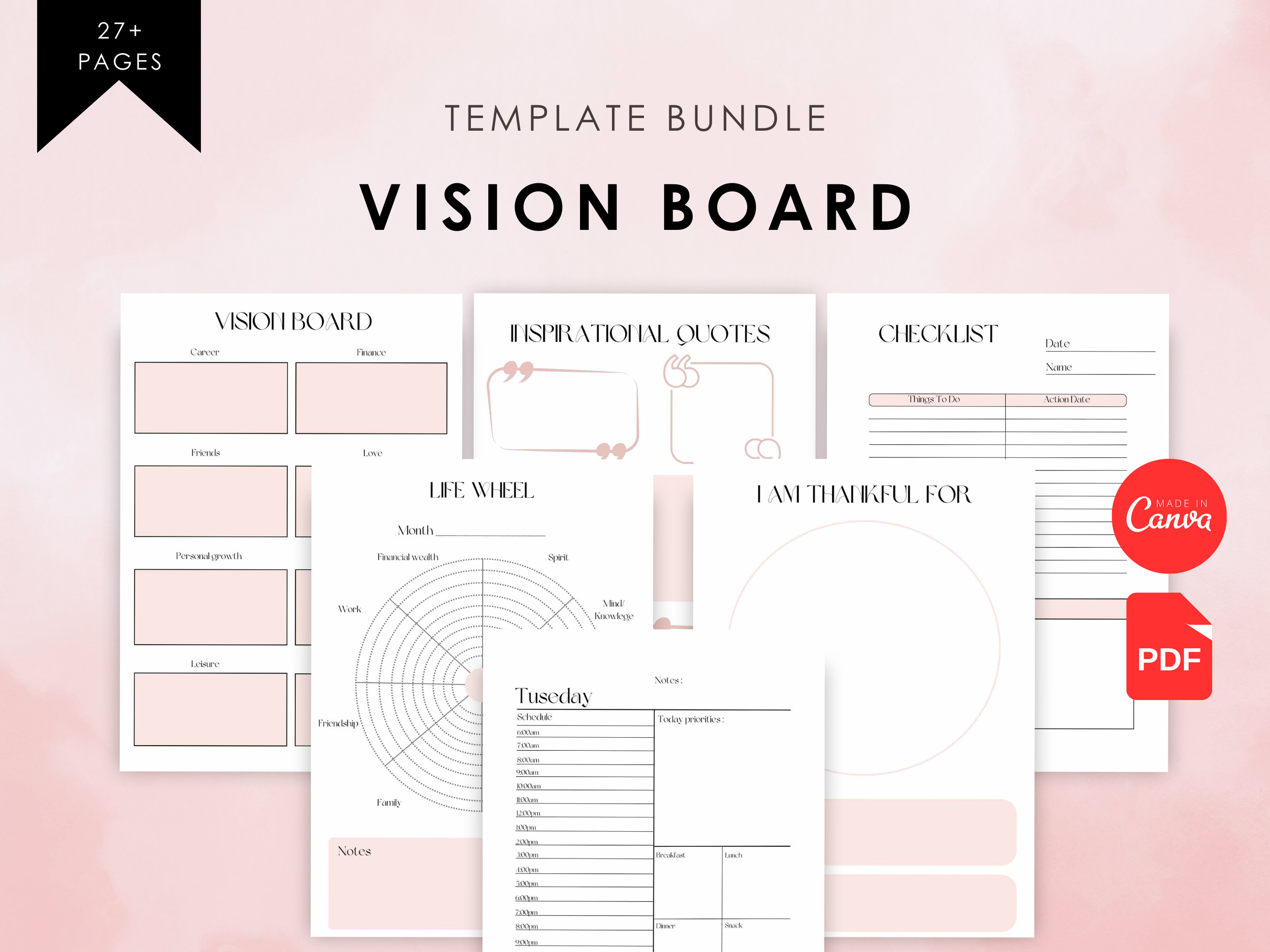 Vision Board Template Bundle, Vision Board Digital, Printable ...