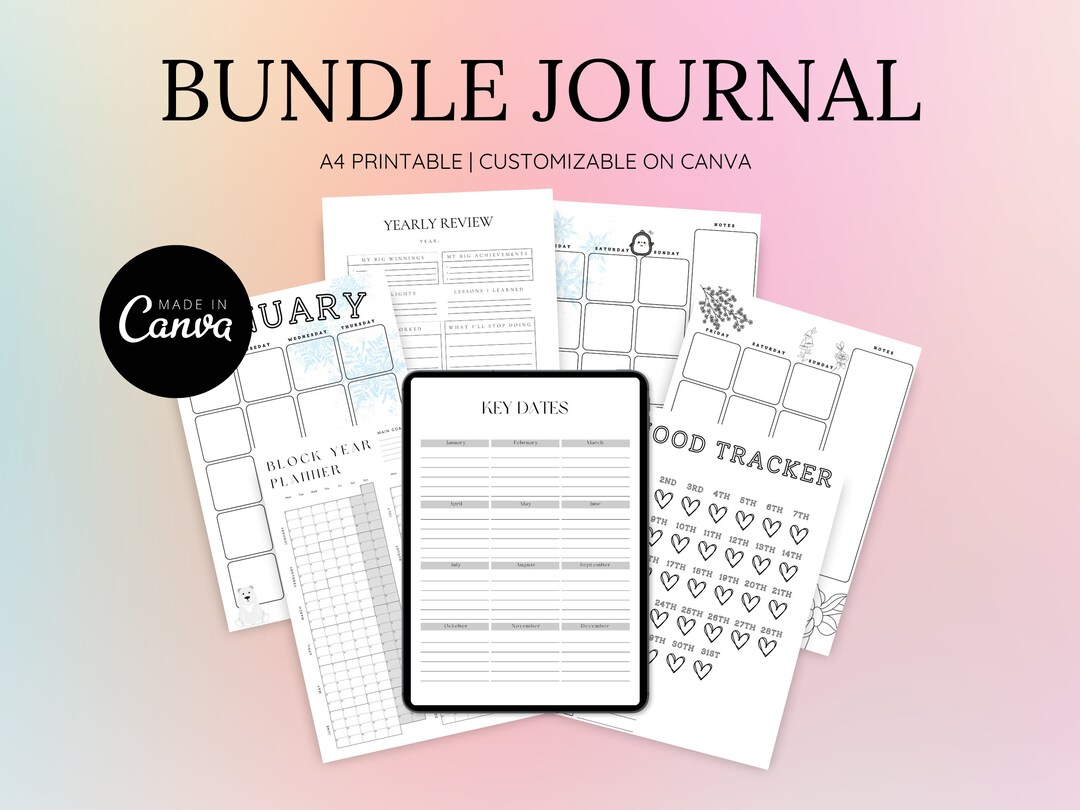 Undated Bullet Journal Bundle, Bullet Journal Printables, Premade Bujo ...