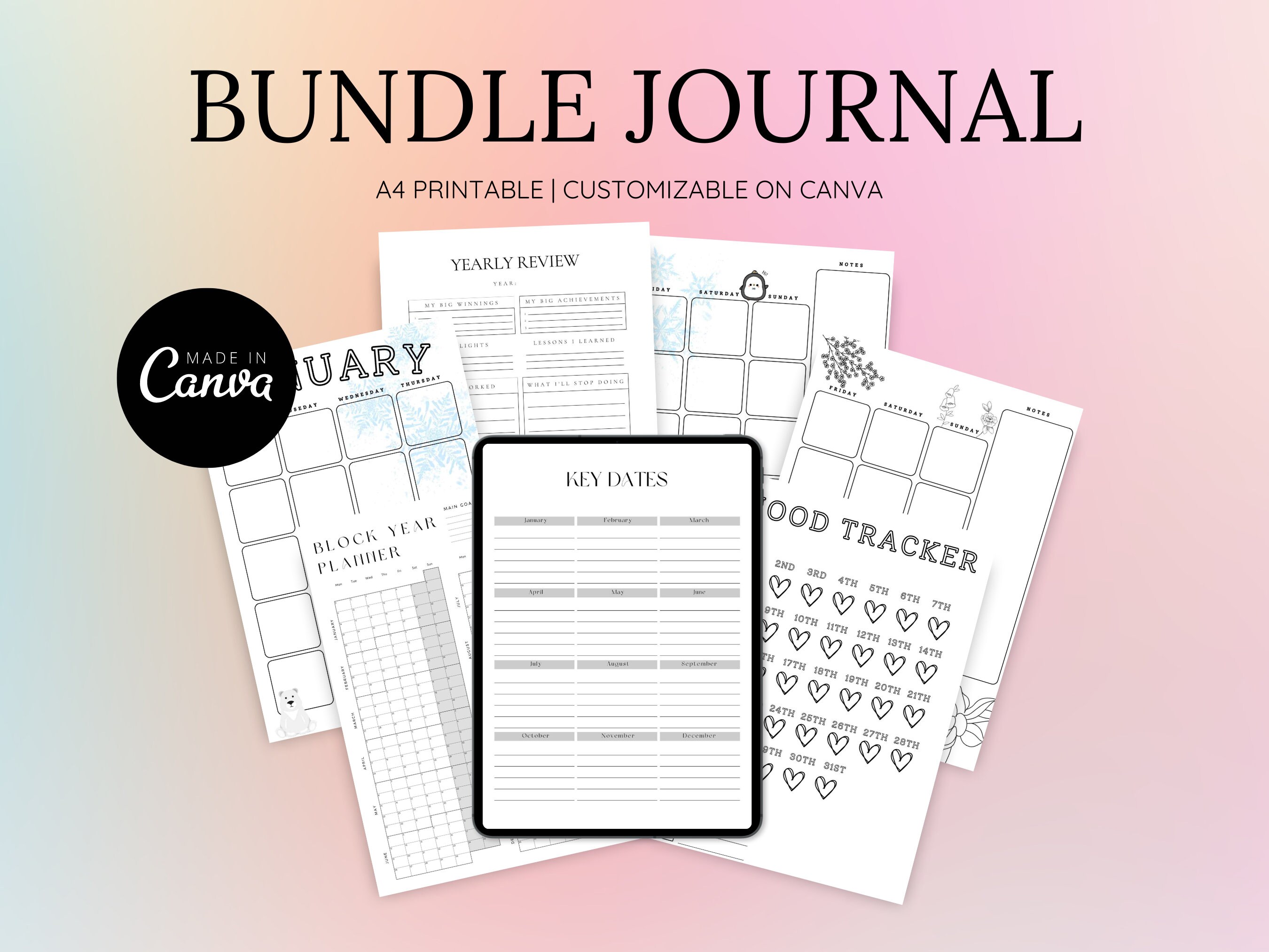 Undated Bullet Journal Bundle, Bullet Journal Printables, Premade Bujo ...