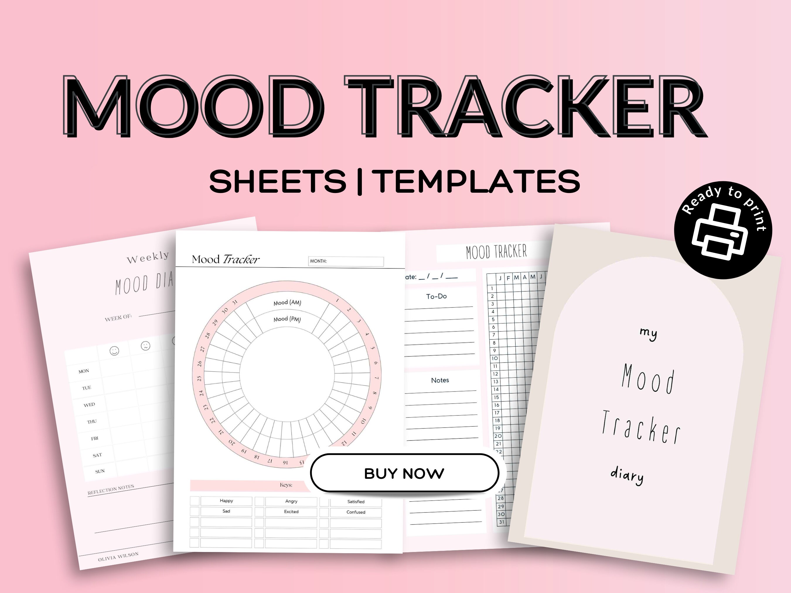 Mood Tracker Daily, Daily Mood Journal, Mood Tracker, Mental Health ...