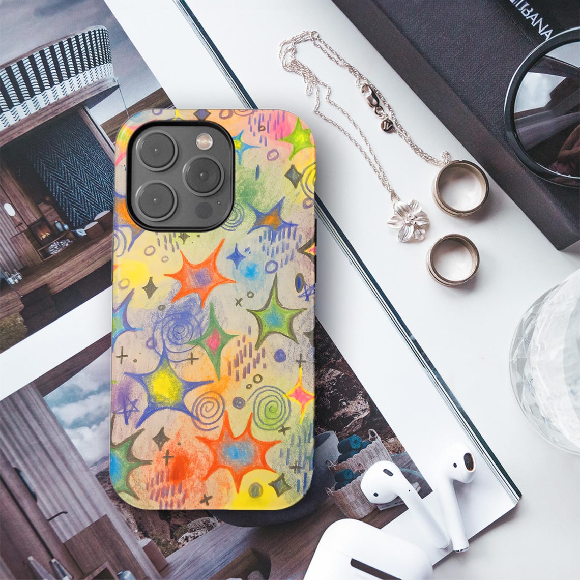 Colorful Sparkly Star Hand Drawn Phone Case for iPhone 17 Pro Max 16 ...