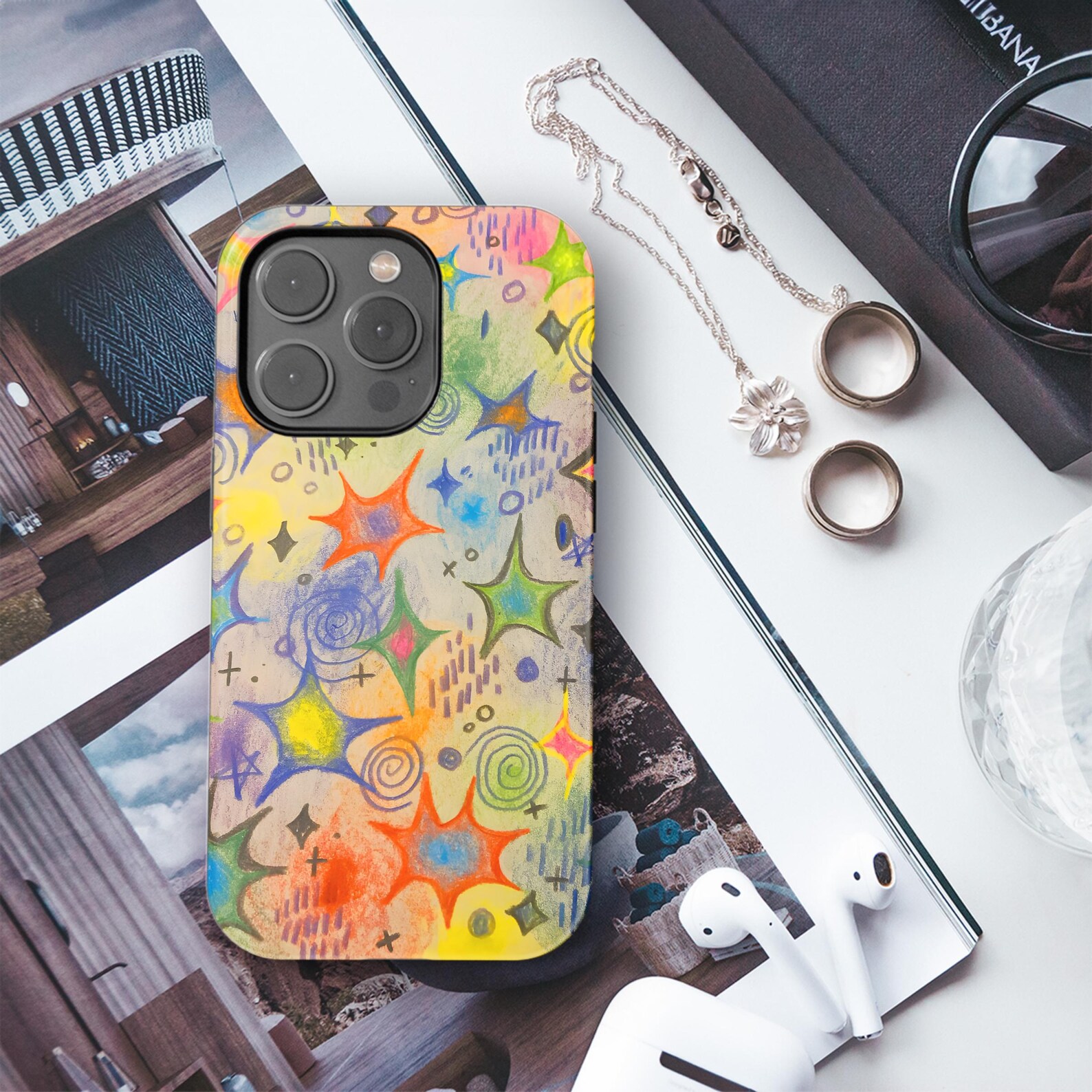 Colorful Sparkly Star Hand Drawn Phone Case for iPhone 17 Pro Max 16 ...