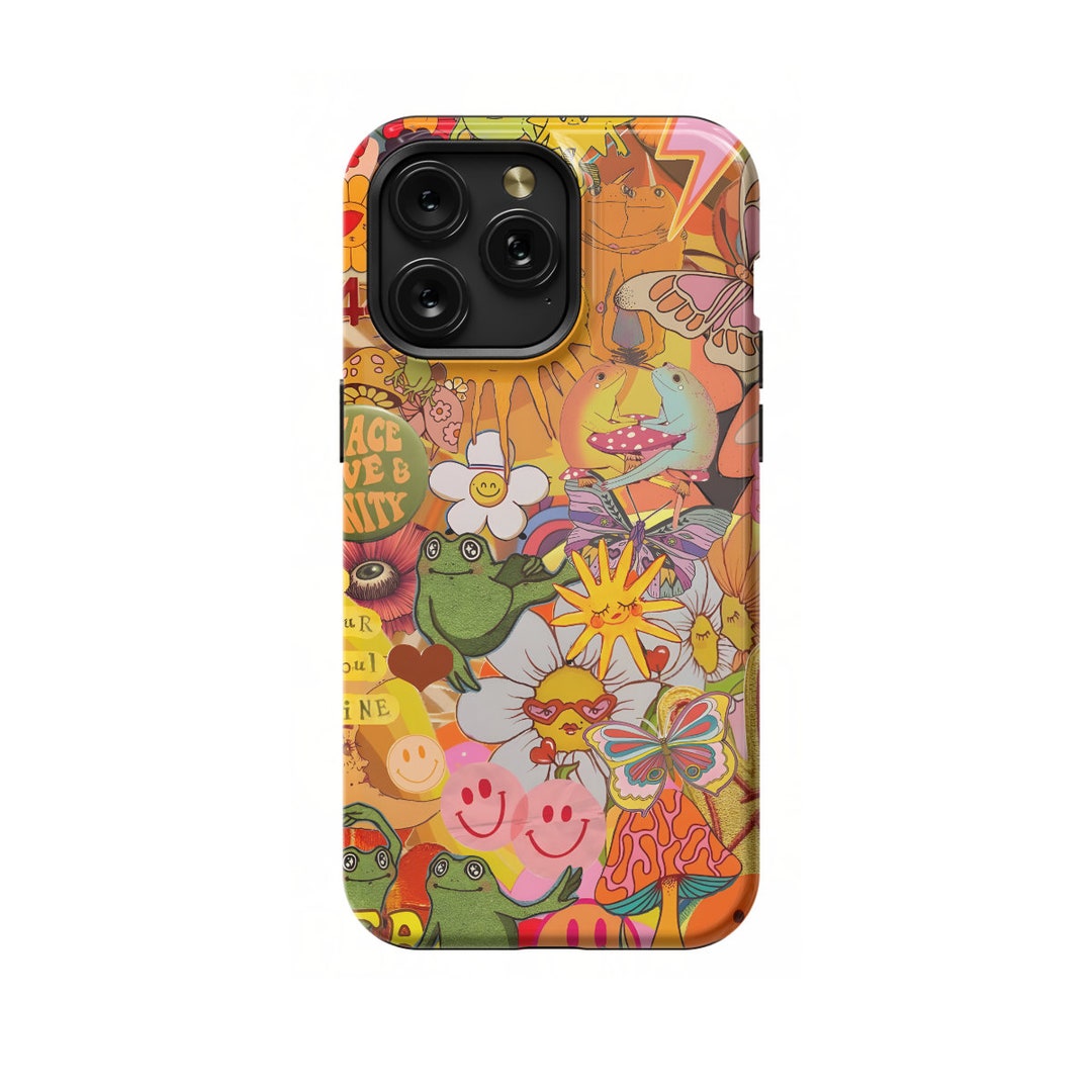 Retro Groovy Hippie Floral Rainbow Trippy Phone Case for iPhone 17 Pro ...