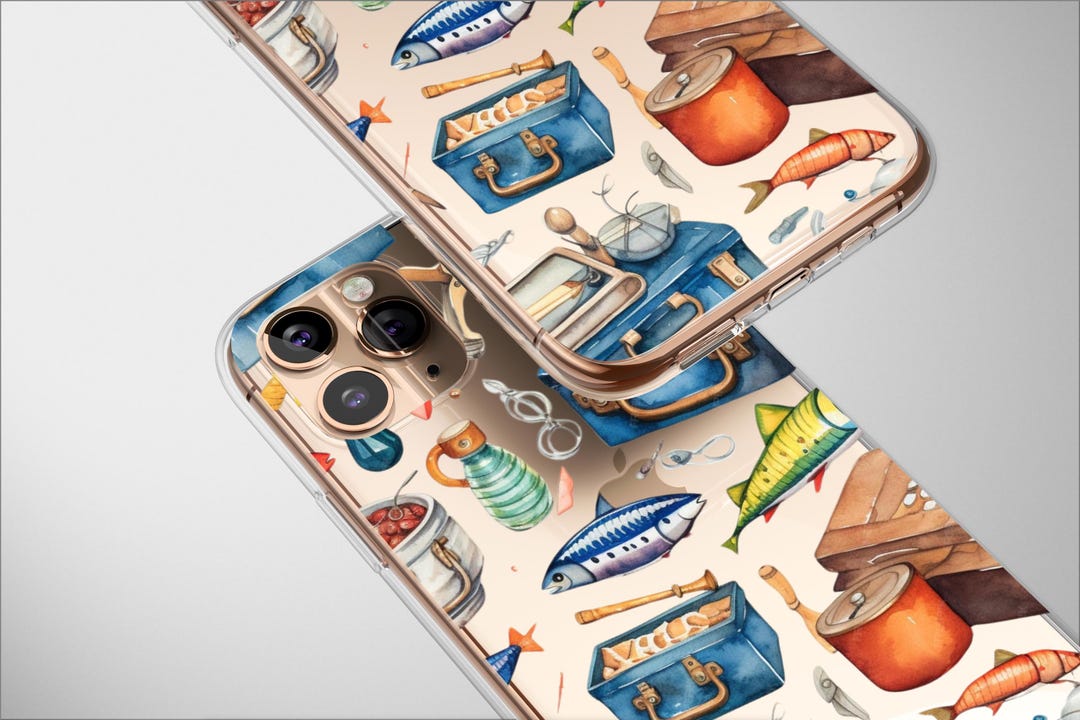 Clear Vintage Fishing Tackle Pattern Phone Case Cover for iPhone 16 Pro ...