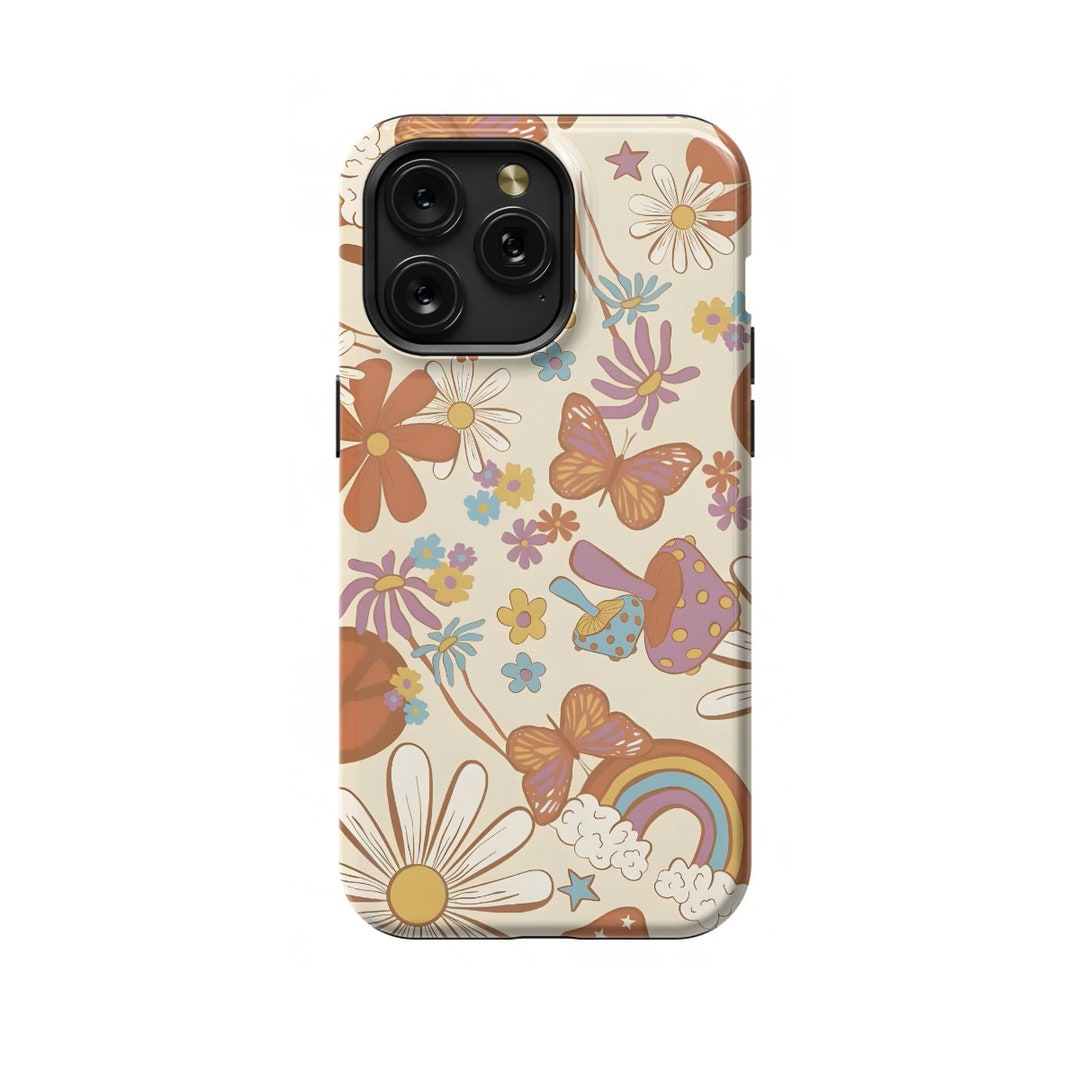 Retro Groovy Hippie Floral Rainbow Trippy Phone Case for iPhone 16 Pro ...