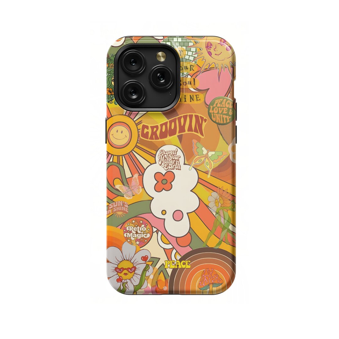 Groovy Trippy Aesthetic Hippie Peace Rainbow 70s Phone Case for iPhone ...