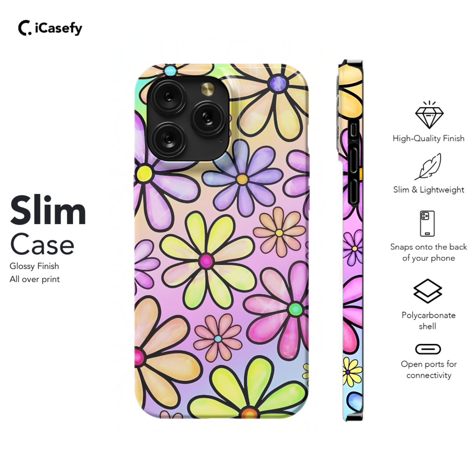 Retro Groovy Hippie Floral Rainbow Trippy Phone Case for iPhone 17 Pro ...