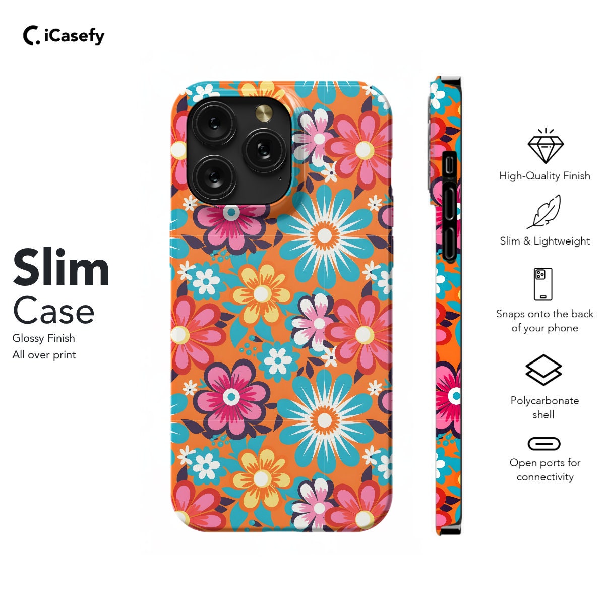 Hippie Flowers Colorful Groovy Phone Case for iPhone 17 Pro Max 16 15 ...