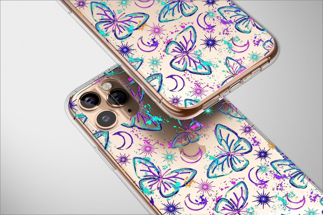 Clear Celestial Neon Moth Butterfly Phone Case Moon Stars Mystical for ...