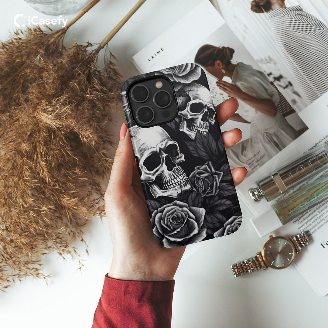Gothic Skull Phone Case Rose Cover for iPhone 16 Pro Max 15 Plus 13 12 ...