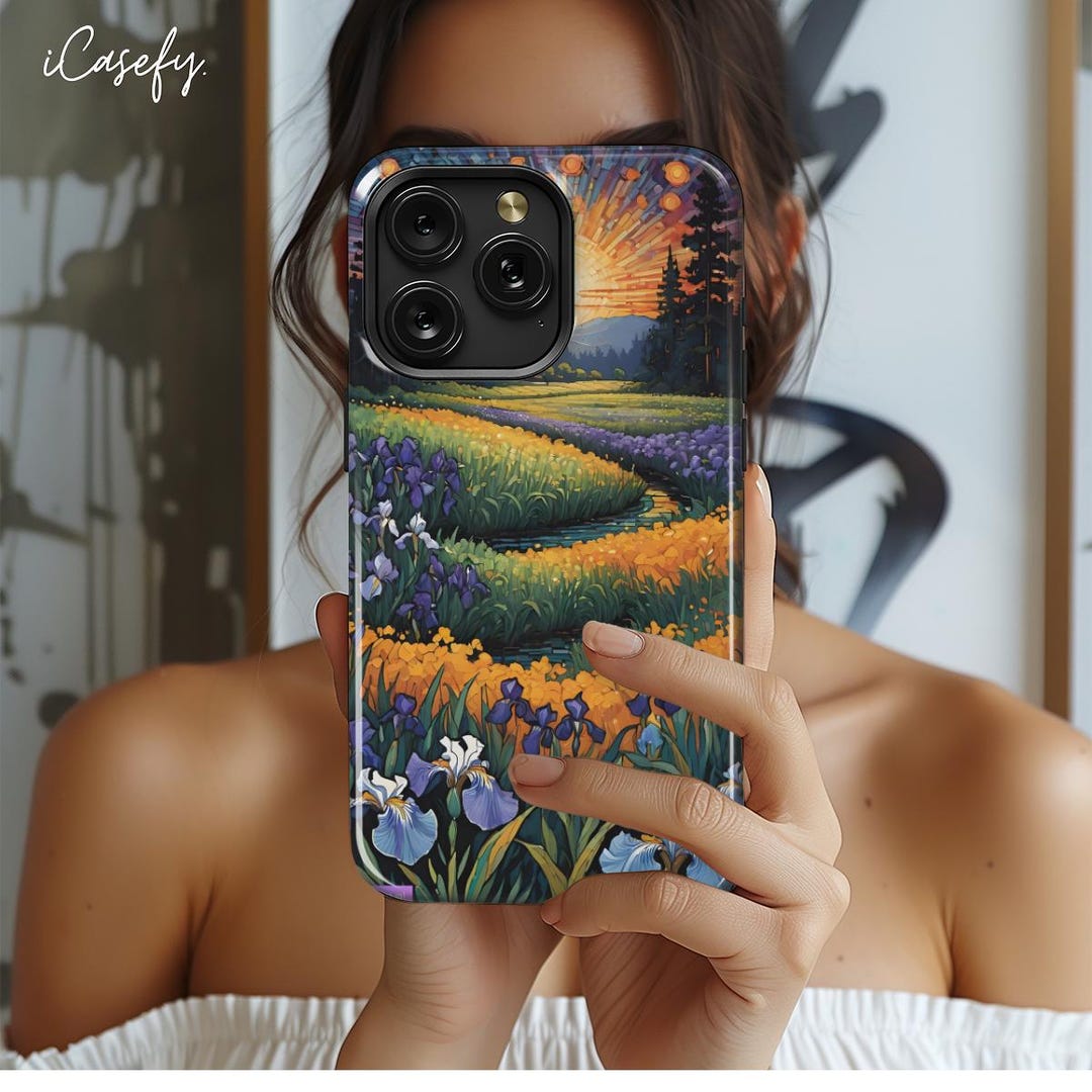Orris Flower Landscape Drawing Phone Case for iPhone 16 Pro Max 15 14 ...