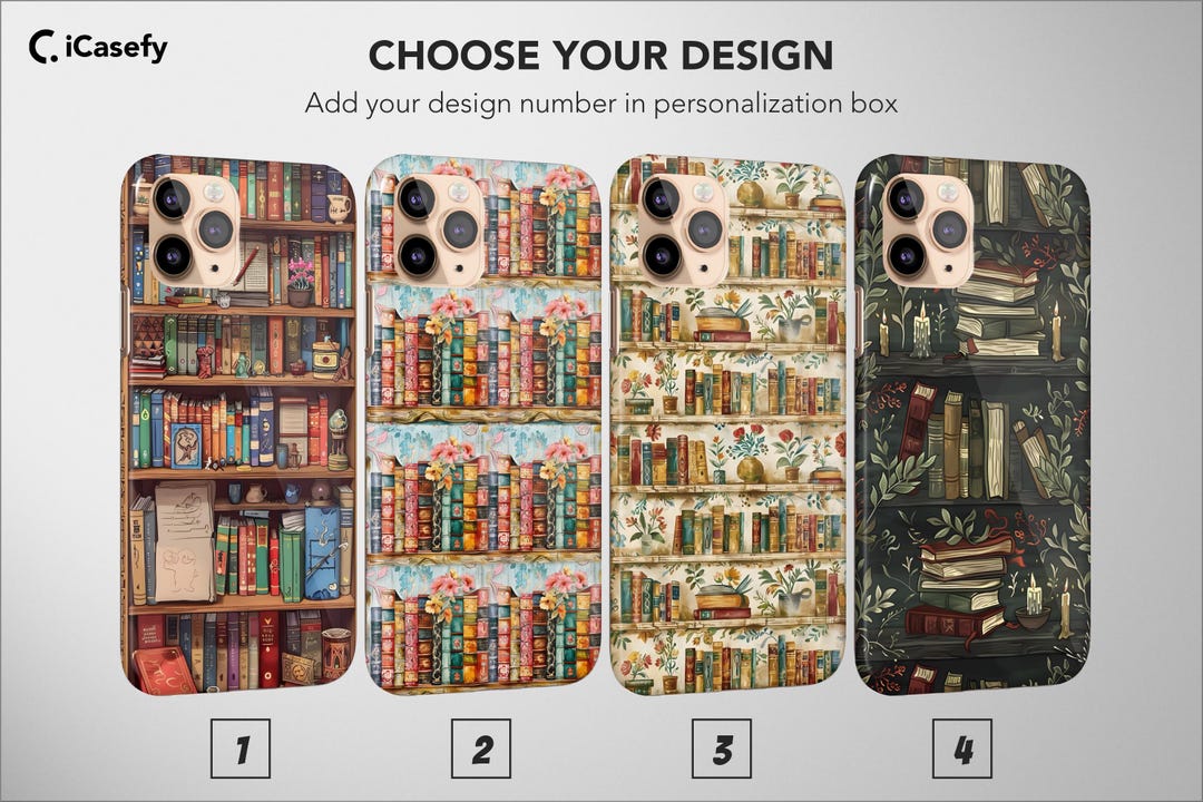 Bookshelves Phone Case Book Lover Reader Cover for iPhone 16 Pro Max 15 ...