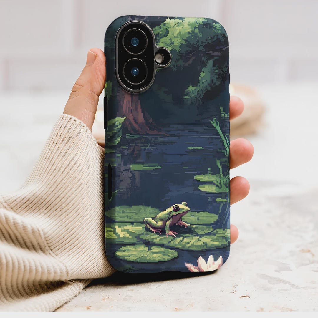 Pixel Frog Moody Pond Lily Pad Art Phone Case Cover for iPhone 17 Pro ...