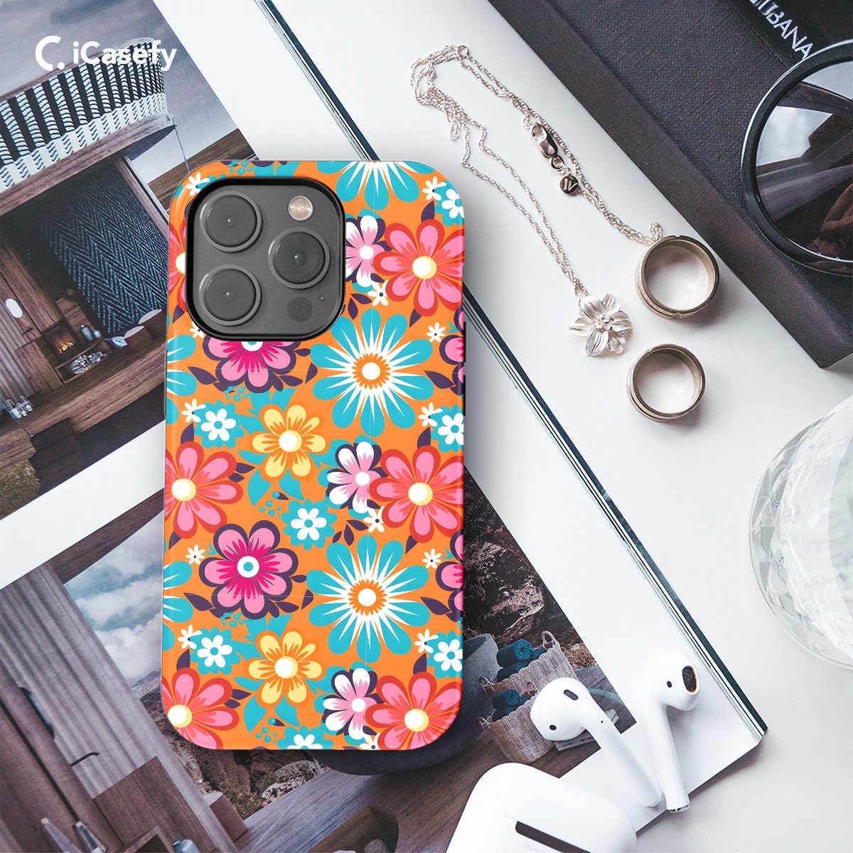 Hippie Flowers Colorful Groovy Phone Case for iPhone 17 Pro Max 16 15 ...