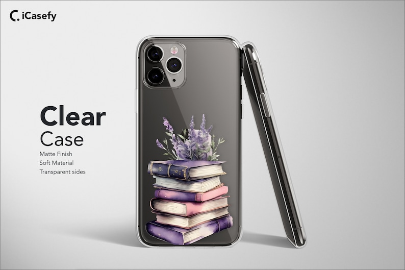 Clear Book Lover Flower Phone Case Bookish Lavanda Vintage Cover for ...