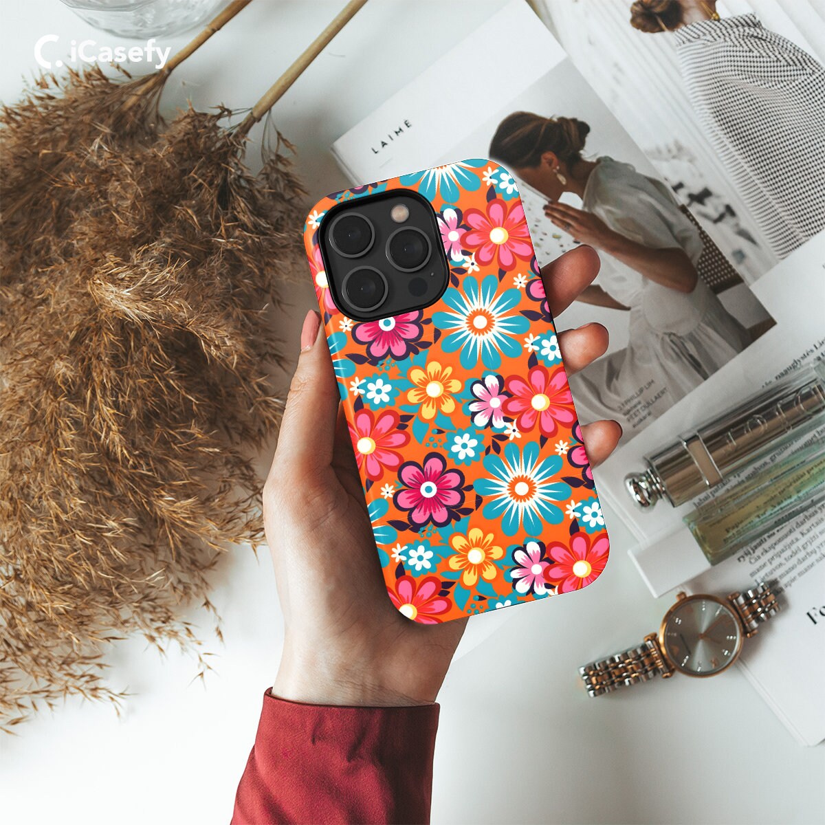 Hippie Flowers Colorful Groovy Phone Case for iPhone 17 Pro Max 16 15 ...