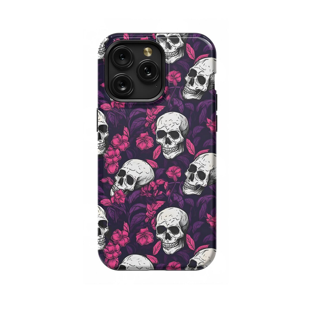 Seamless Flower Skeleton Skull Phone Case 342 for iPhone 16 Pro Max 15 ...
