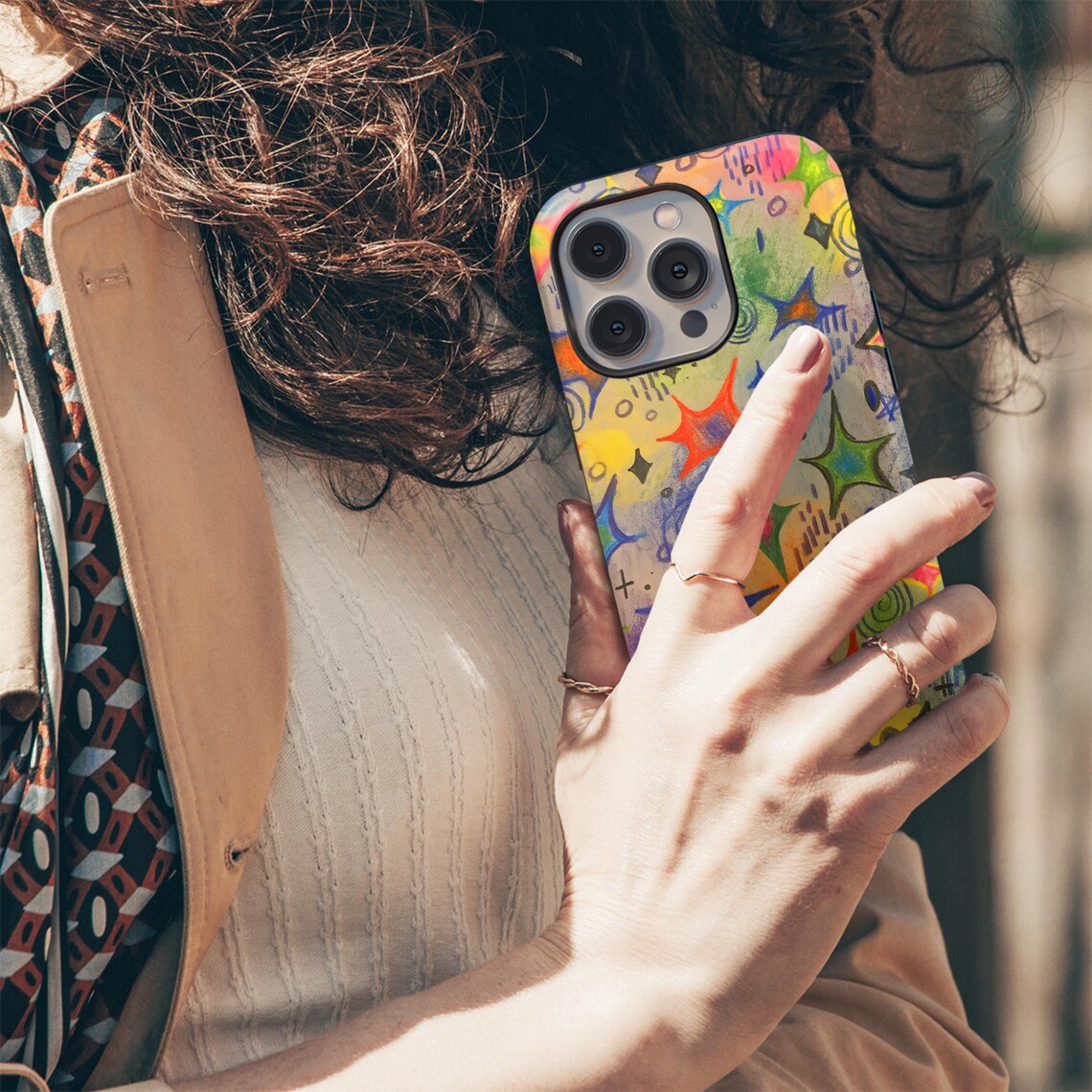 Colorful Sparkly Star Hand Drawn Phone Case for iPhone 17 Pro Max 16 ...