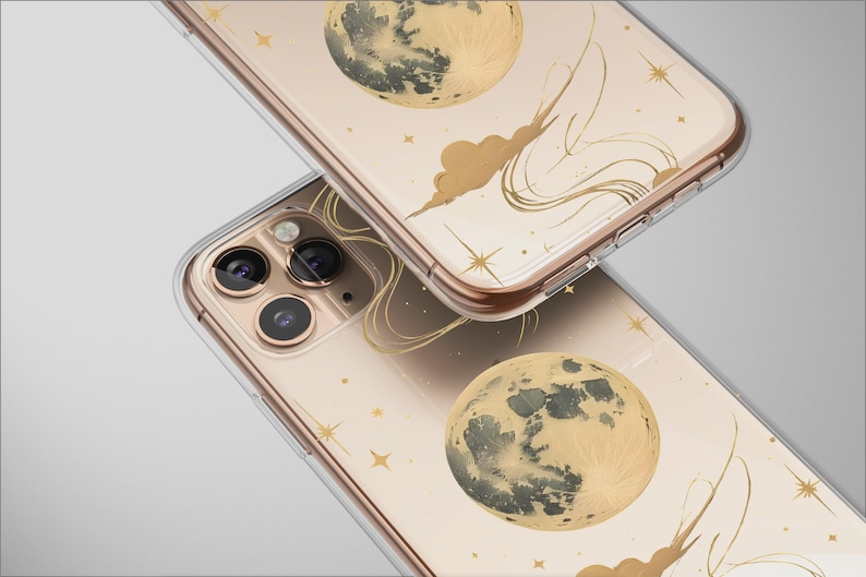 Clear Golden Celestial Moon and Stars Graphic Art Phone Case Cover for ...