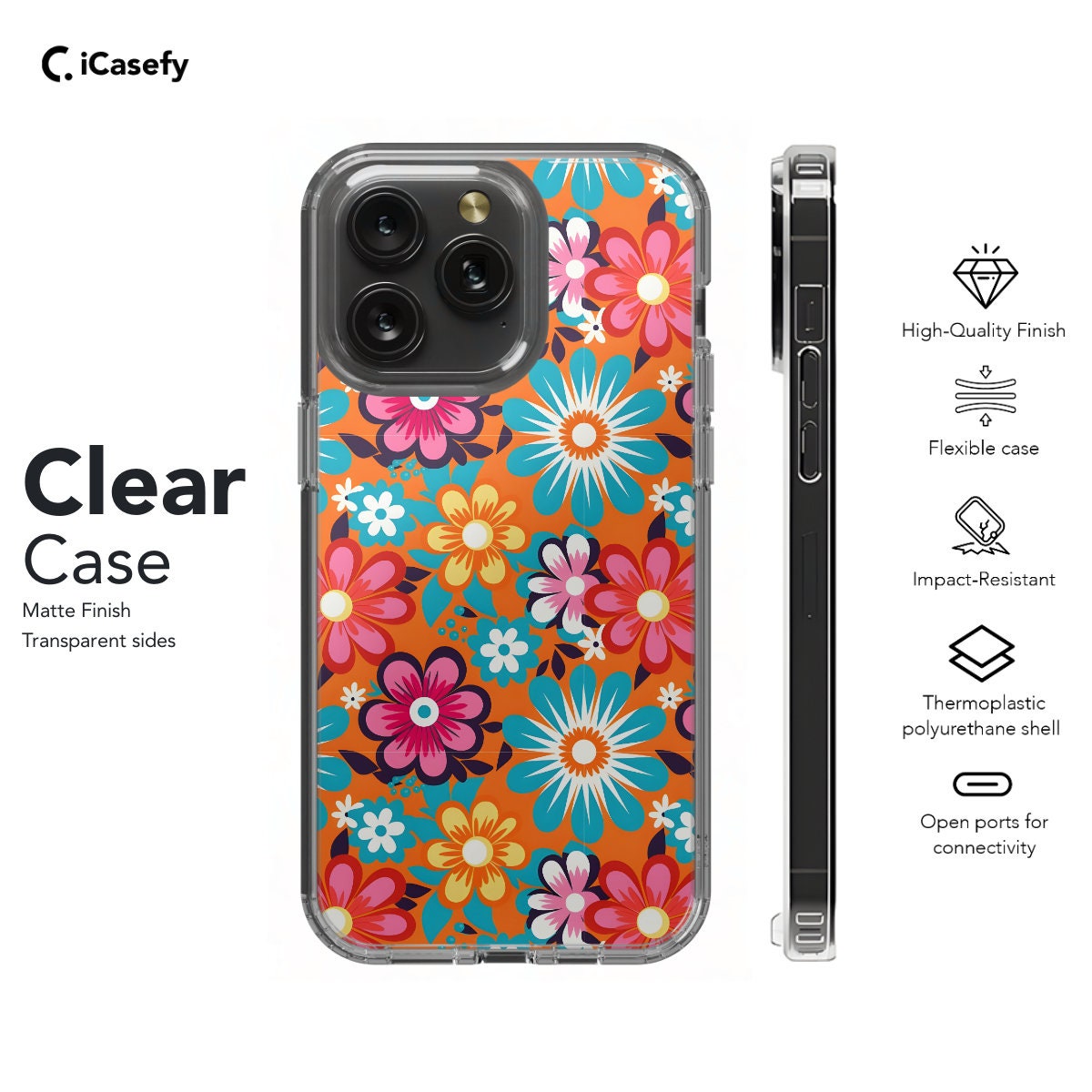 Hippie Flowers Colorful Groovy Phone Case for iPhone 17 Pro Max 16 15 ...