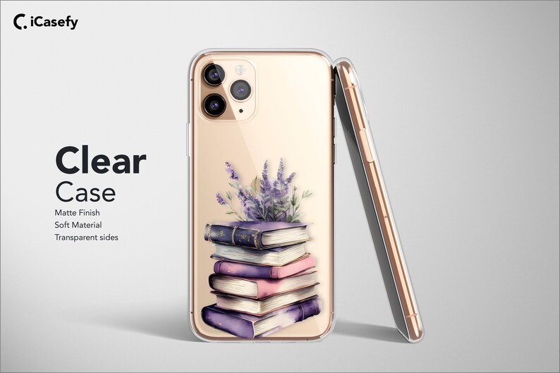 Clear Book Lover Flower Phone Case Bookish Lavanda Vintage Cover for ...