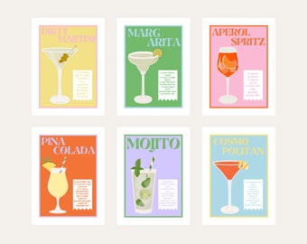 SET OF 8 Cocktail Drink, Colorful Bar Poster Set Digital File - Etsy