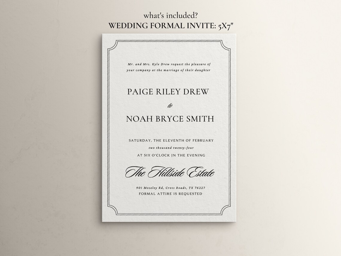 Elegant Wedding Invitation Template Romantic Timeless - Etsy