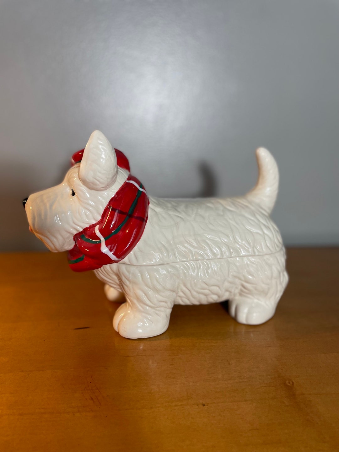 White Scottie Dog Tartan Scarf and Beret Cookie Jar by Grandma - Etsy