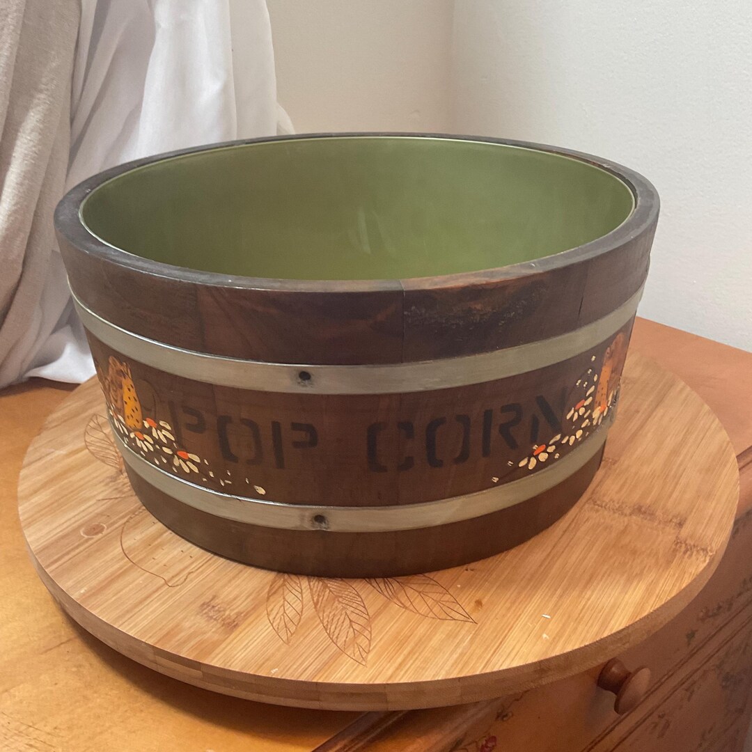 Vintage Woodgrain Midcentury Popcorn Bowl/retro Cottagecore Home Decor ...
