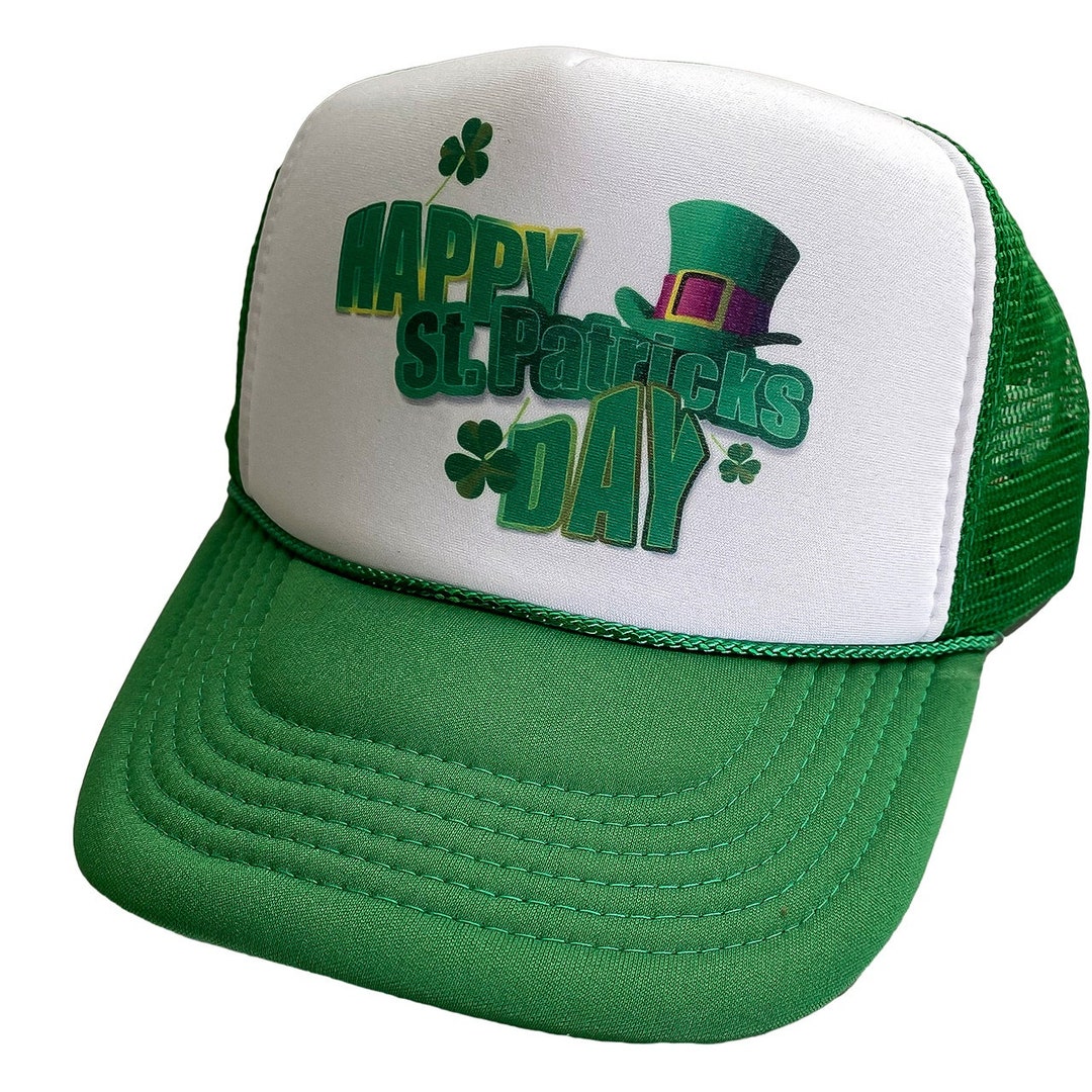 Happy St. Patricks Day Trucker Hat Mesh Hat Vintage Snapback Hat Green ...