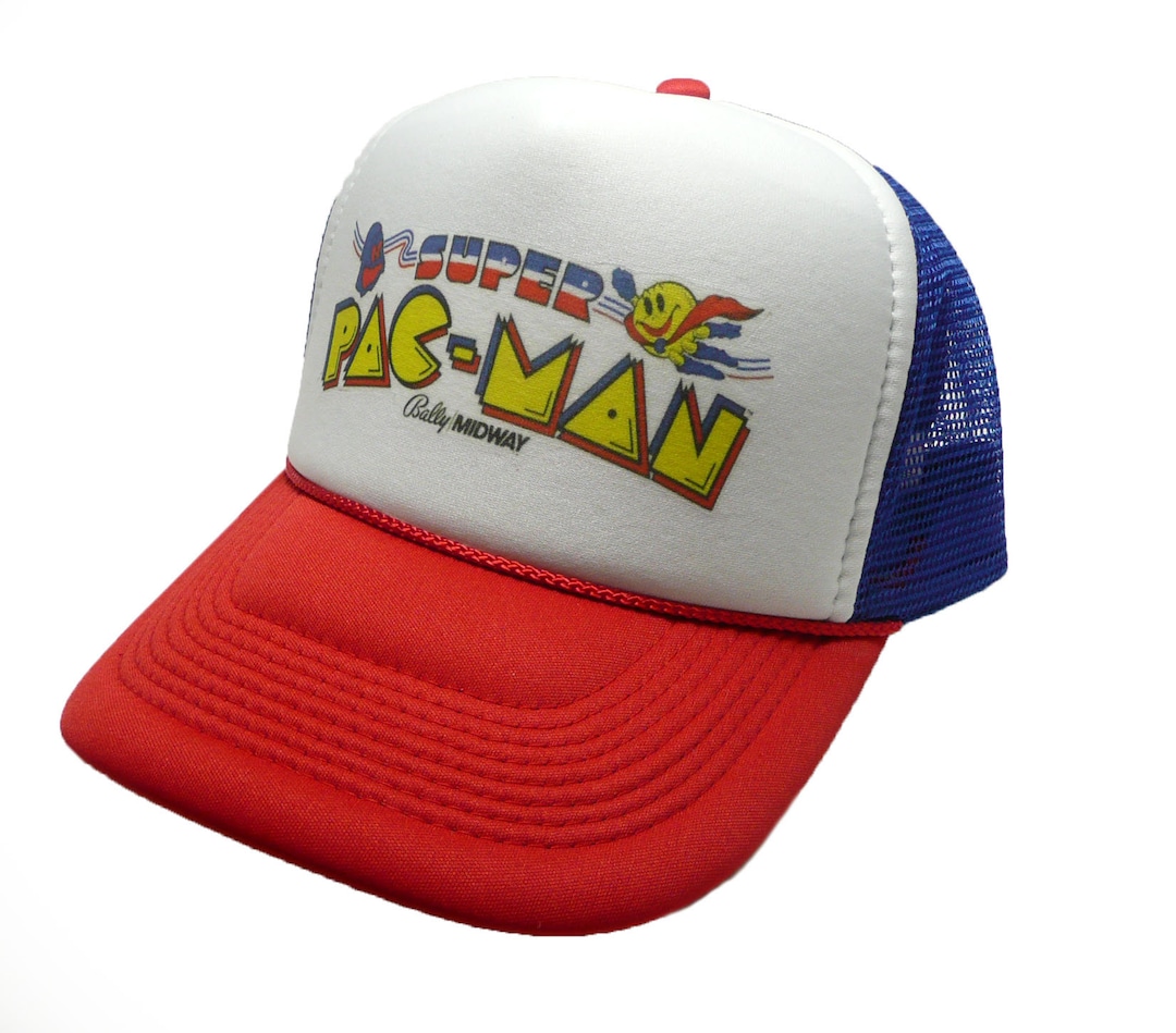 Super Pac-man Trucker Hat Mesh Hat Vintage Snapback Hat Red/blue - Etsy