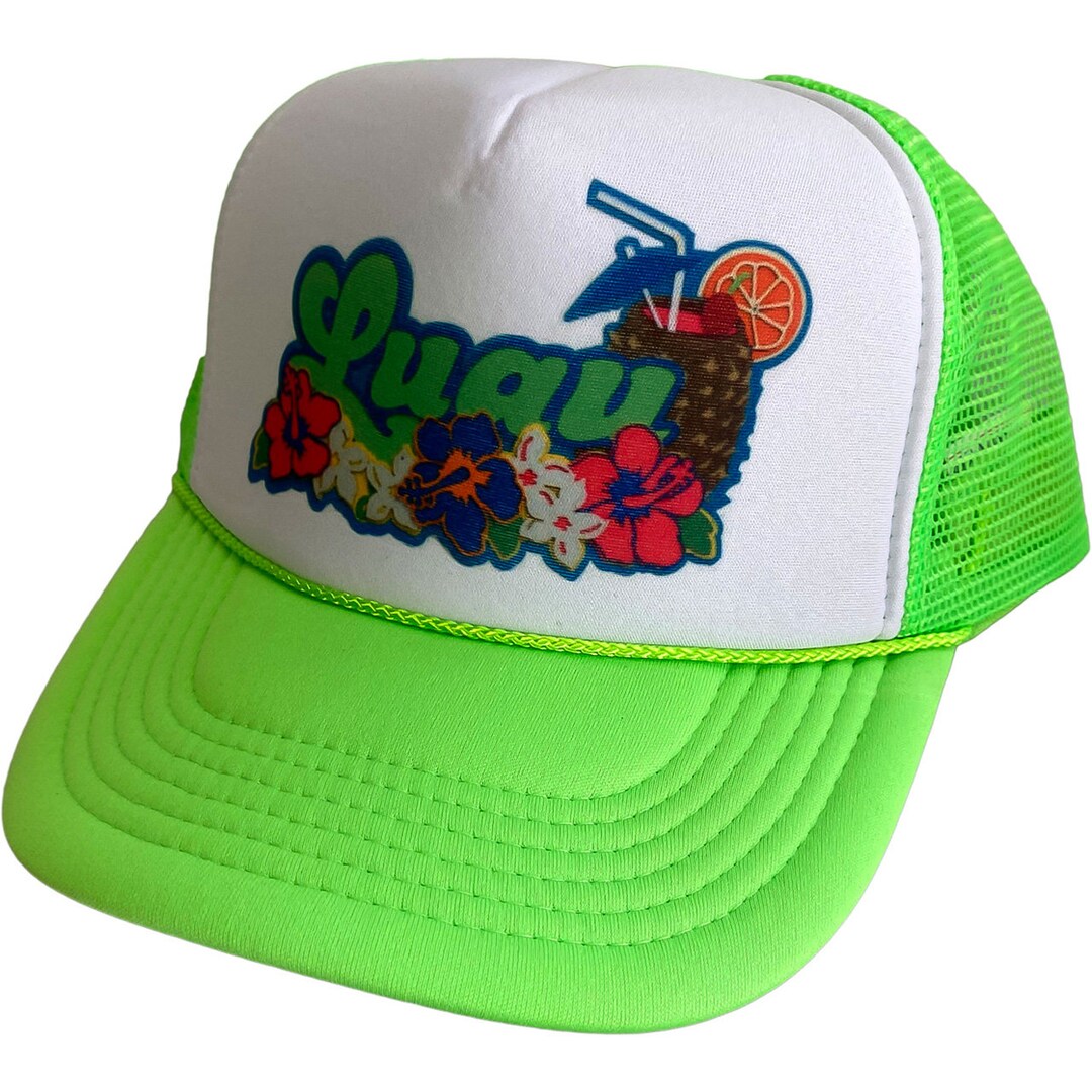 Luau Hawaiian Trucker Hat Mesh Hat Vintage Snapback Hat Neon Green - Etsy