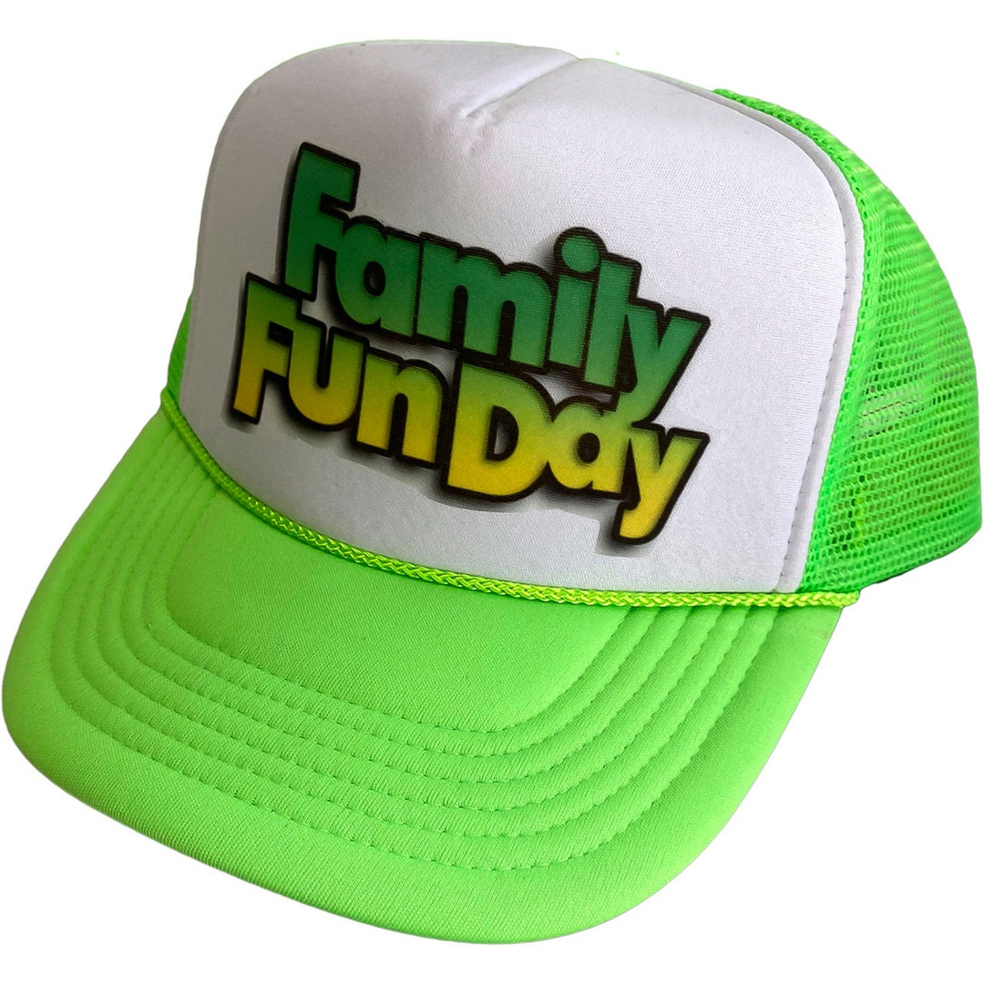 Family Fun Day Trucker Hat Mesh Hat Vintage Snapback Hat Neon Green - Etsy