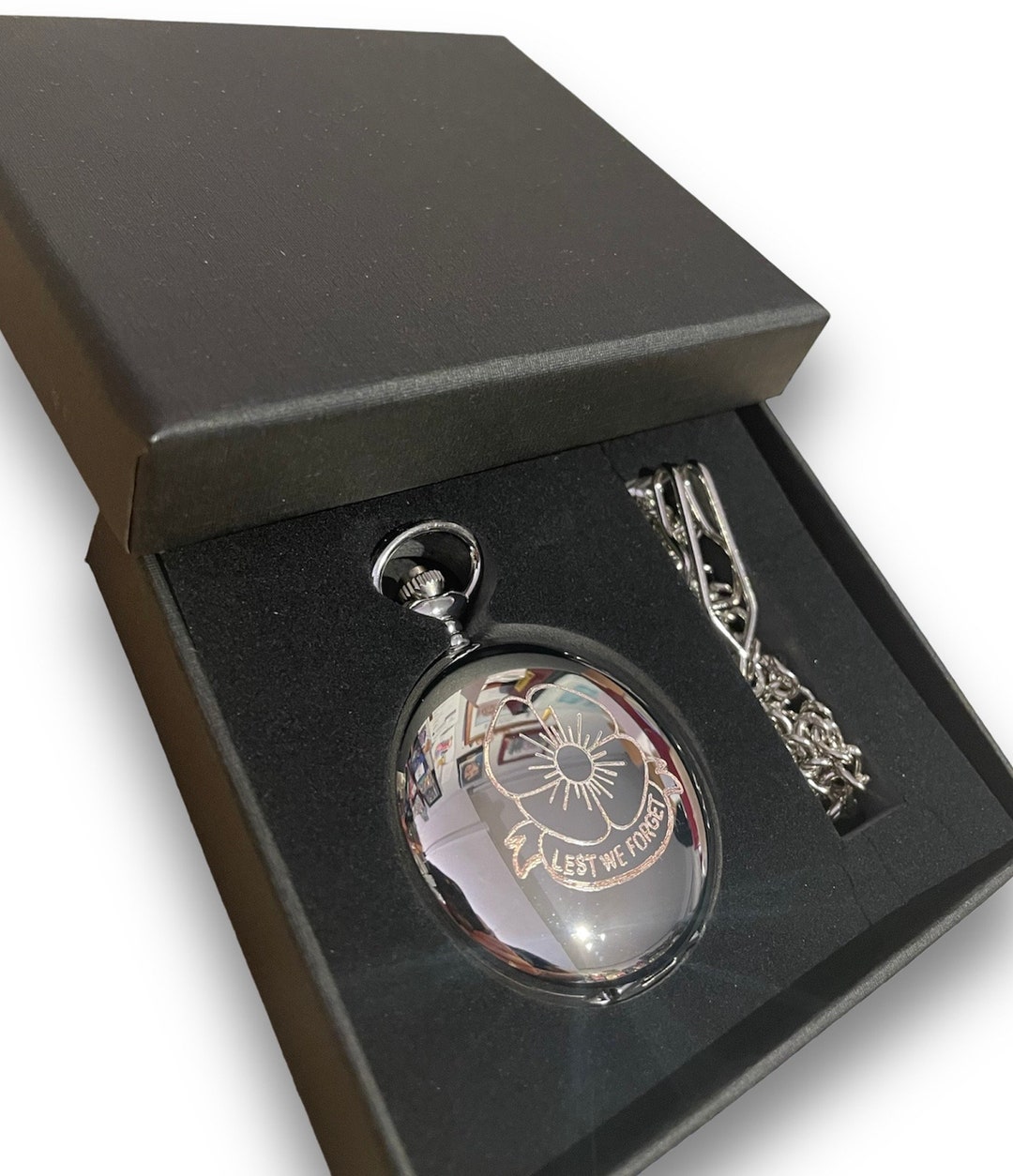 Engraved Poppy Pocket Watch: Lest We Forget, Silver Finish, Albert ...