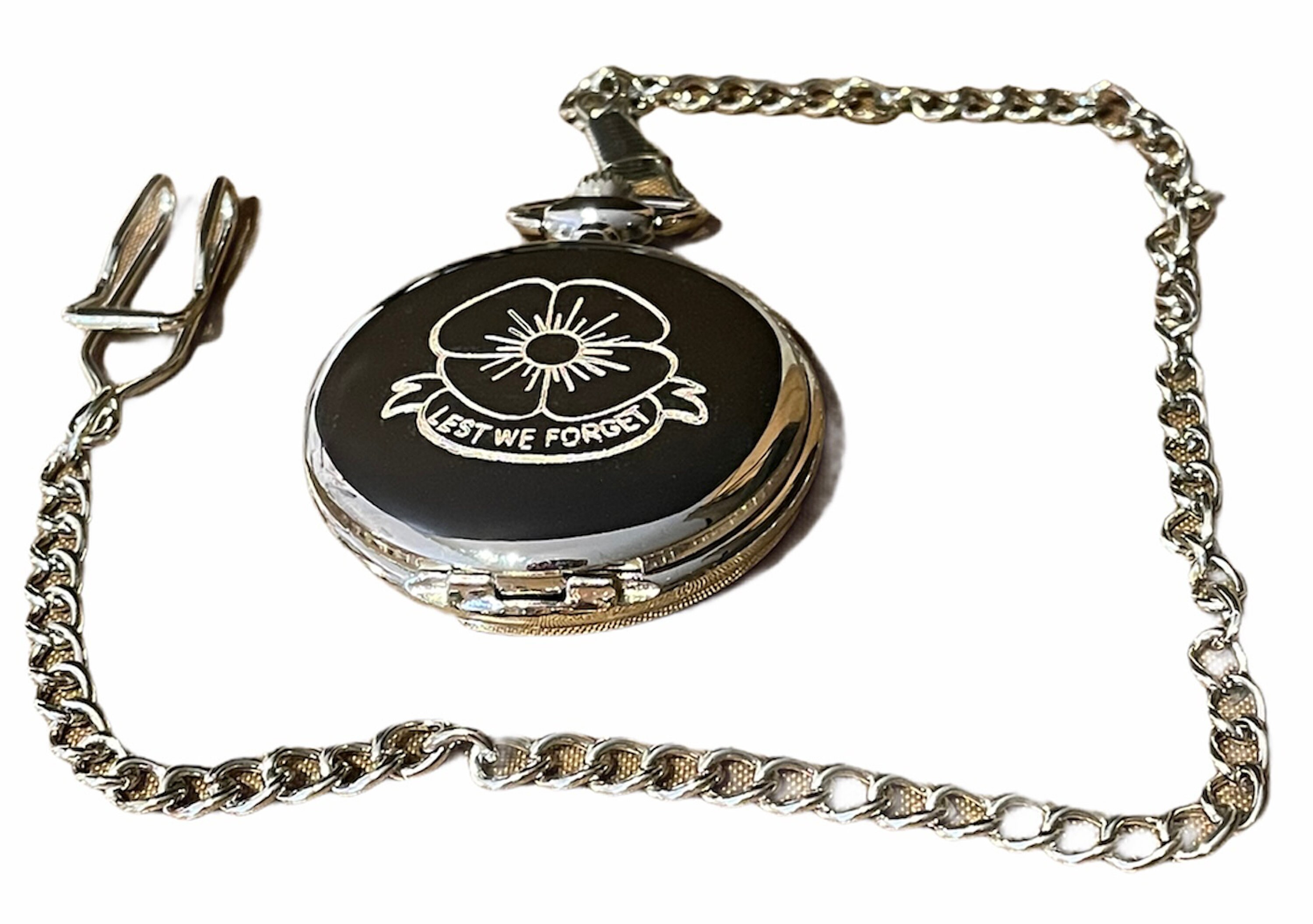 Engraved Poppy Pocket Watch: Lest We Forget, Silver Finish, Albert ...