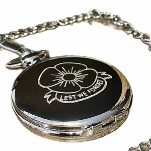 Engraved Poppy Pocket Watch: Lest We Forget, Silver Finish, Albert ...