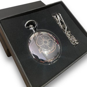 Engraved Poppy Pocket Watch: Lest We Forget, Silver Finish, Albert ...