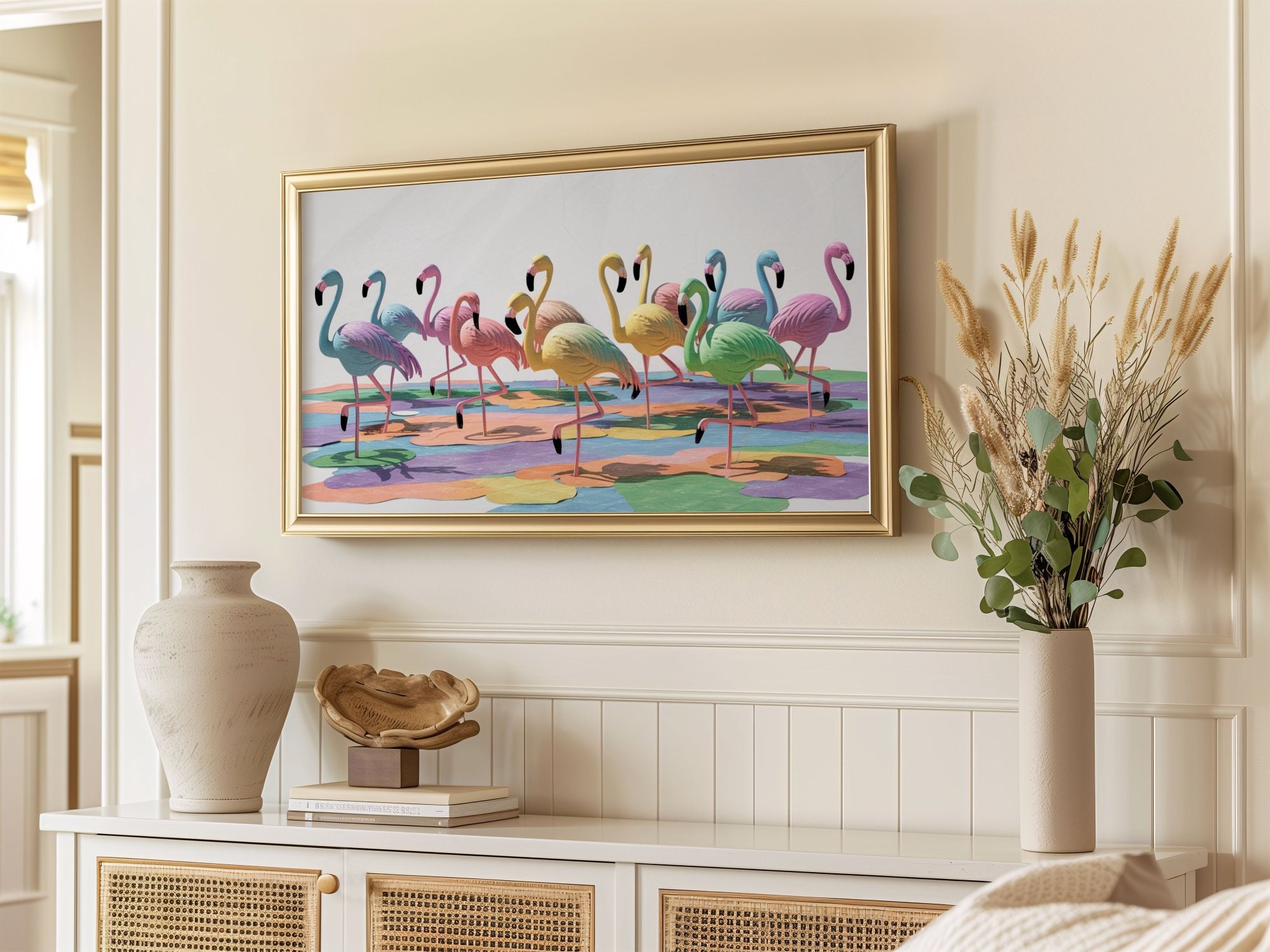 Papercut Flamingo Frame TV Art, Flamboyance Art TV Decor, Tropical Tv ...