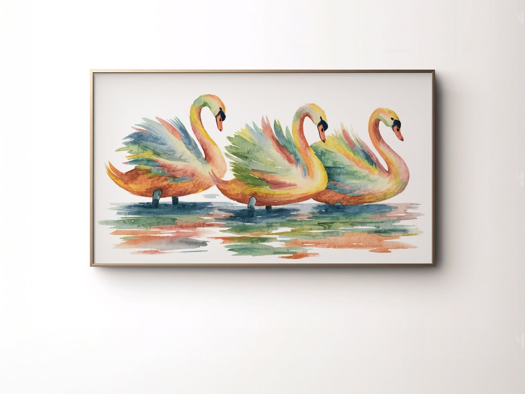Watercolor Swan Frame TV Art, Spring Art TV Decor, Vivid Tv Screensaver ...