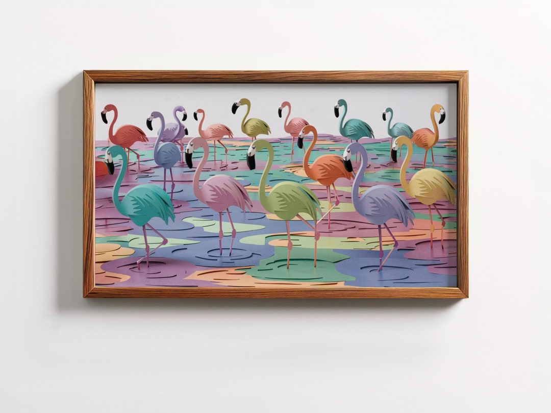 Papercut Flamingo Frame TV Art, Flamboyance Art TV Decor, Tropical Tv ...