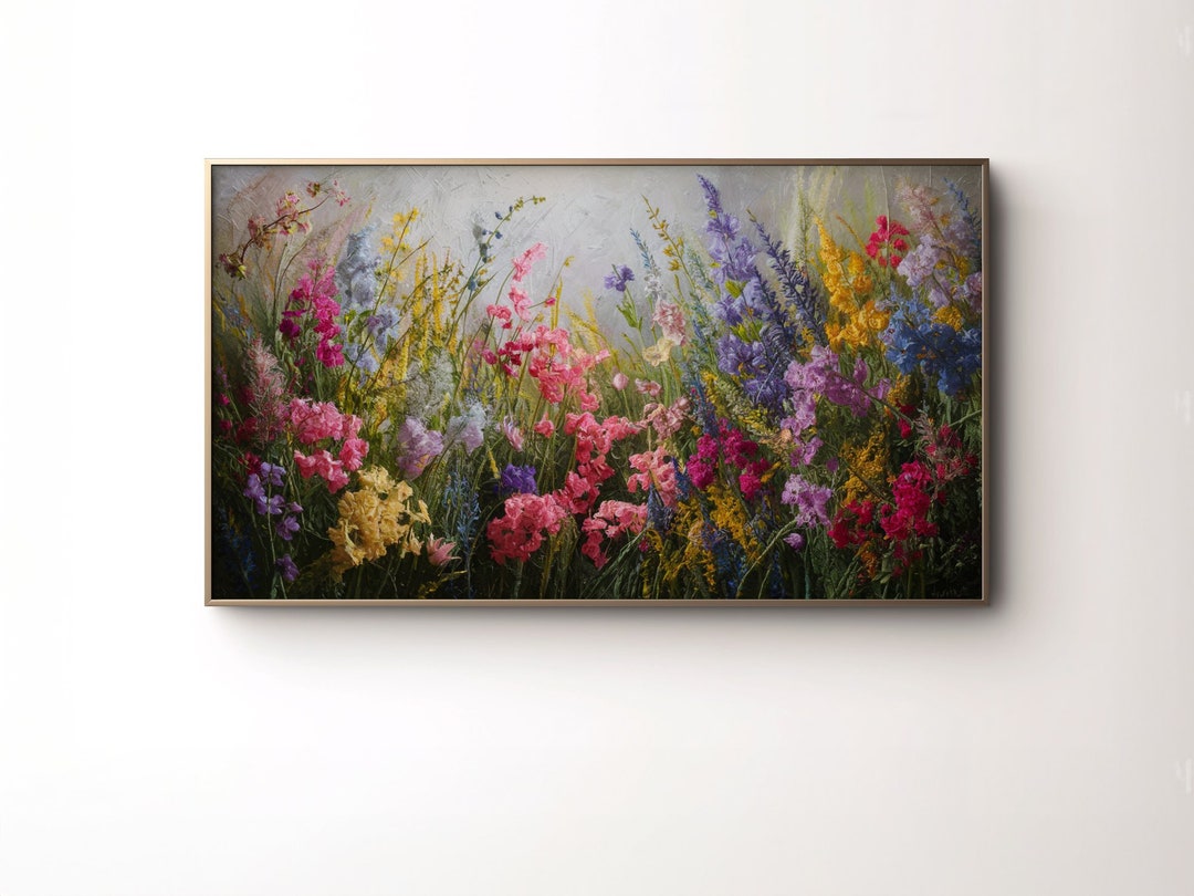 Wildflower Field Frame Tv Art, Floral Landscape Art Tv Decor, Meadow ...