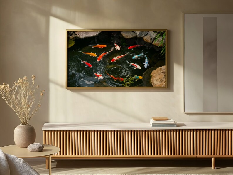 Koi Pond Frame TV Art, Aquatic Art TV Decor, Koi Tv Screensaver Jpg ...