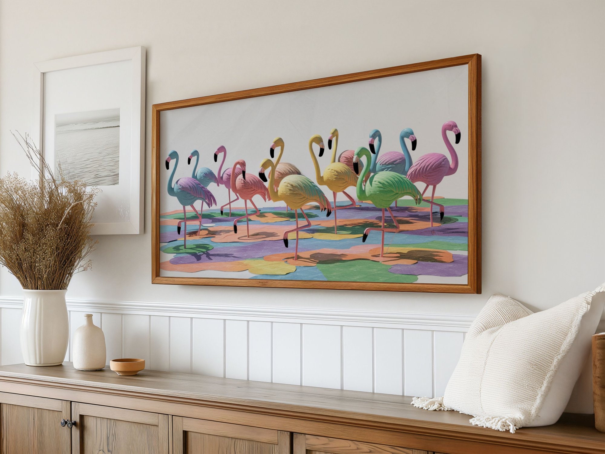 Papercut Flamingo Frame TV Art, Flamboyance Art TV Decor, Tropical Tv ...