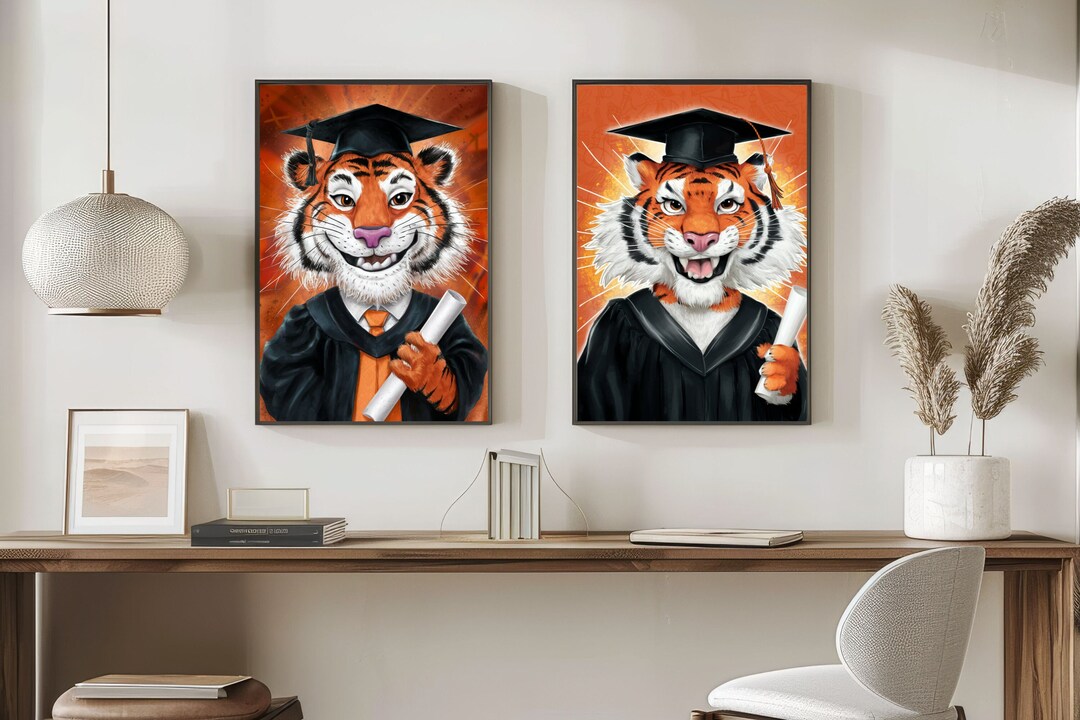 Tiger Graduate Digital Prints Set of 6 Tiger Png, Graduation Jpg ...